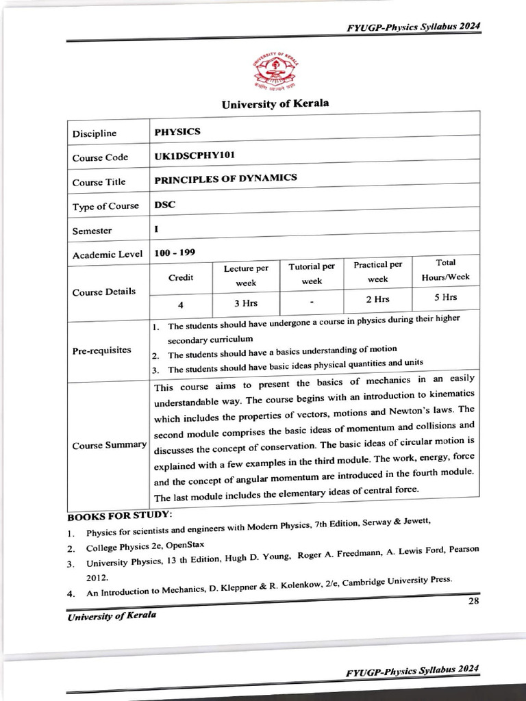 Physics Syllubus-S1 | PDF