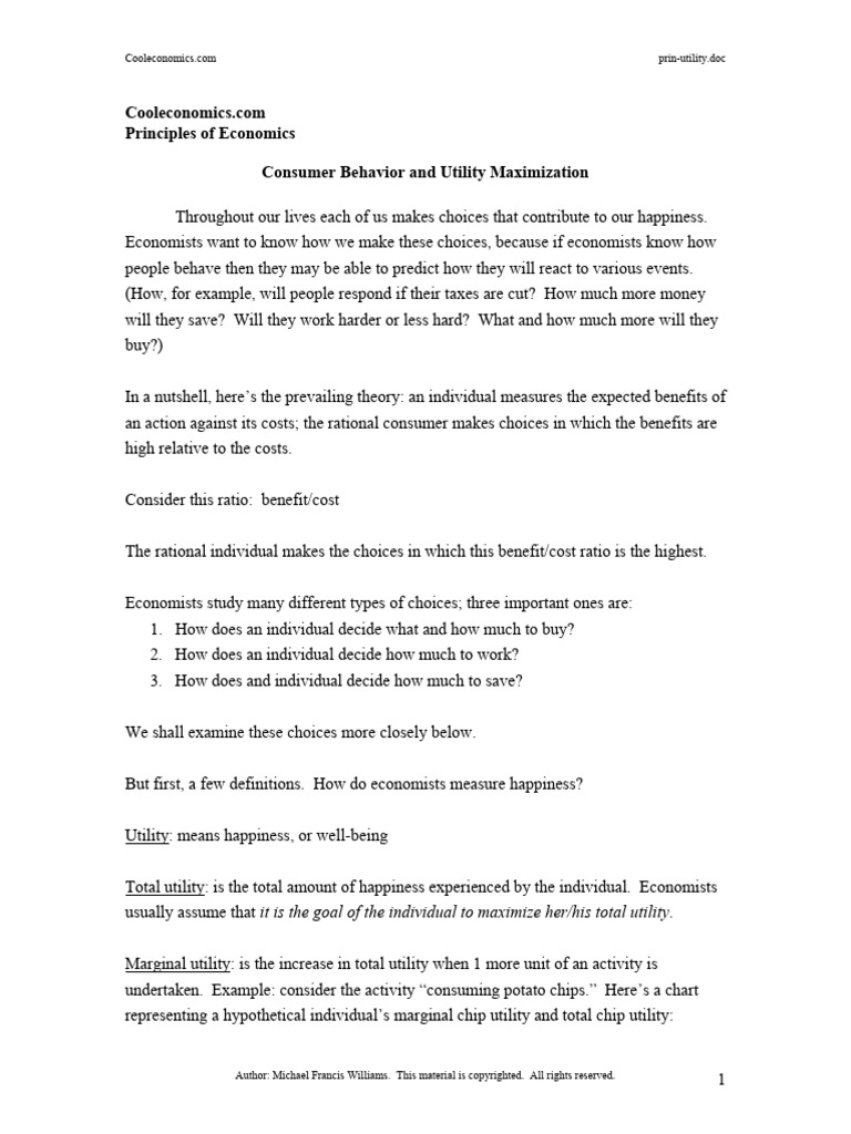 Utility and Consumer Behaviour - Notes | PDF | Utility | Economics