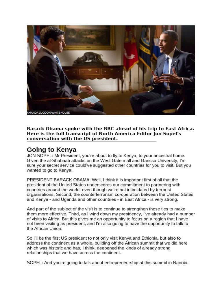 INTERVIEW-Barack Obama Spoke With The BBC | PDF | Social Science