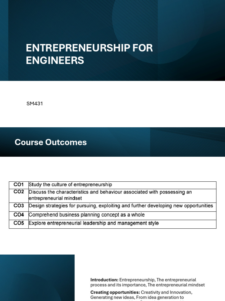 Entrepreneurship For Engineers | PDF | Entrepreneurship | Swot Analysis