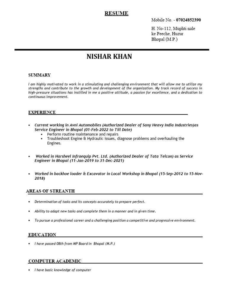 Nashir Khan Resume | PDF | Cognition