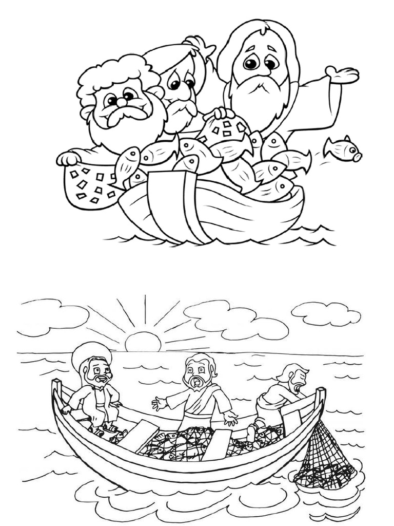 Pedro, Tiago e João No Barquinho para Colorir Meia Folha | PDF