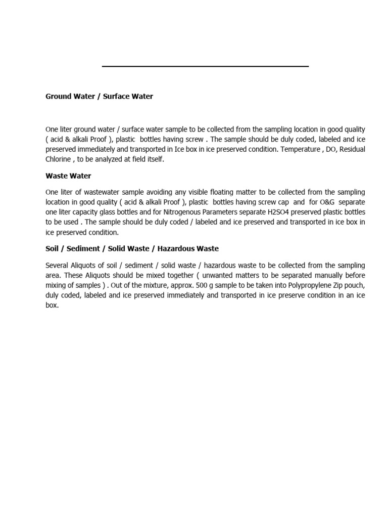 Sampling Protocol Water Waste Water | PDF | Water | Waste
