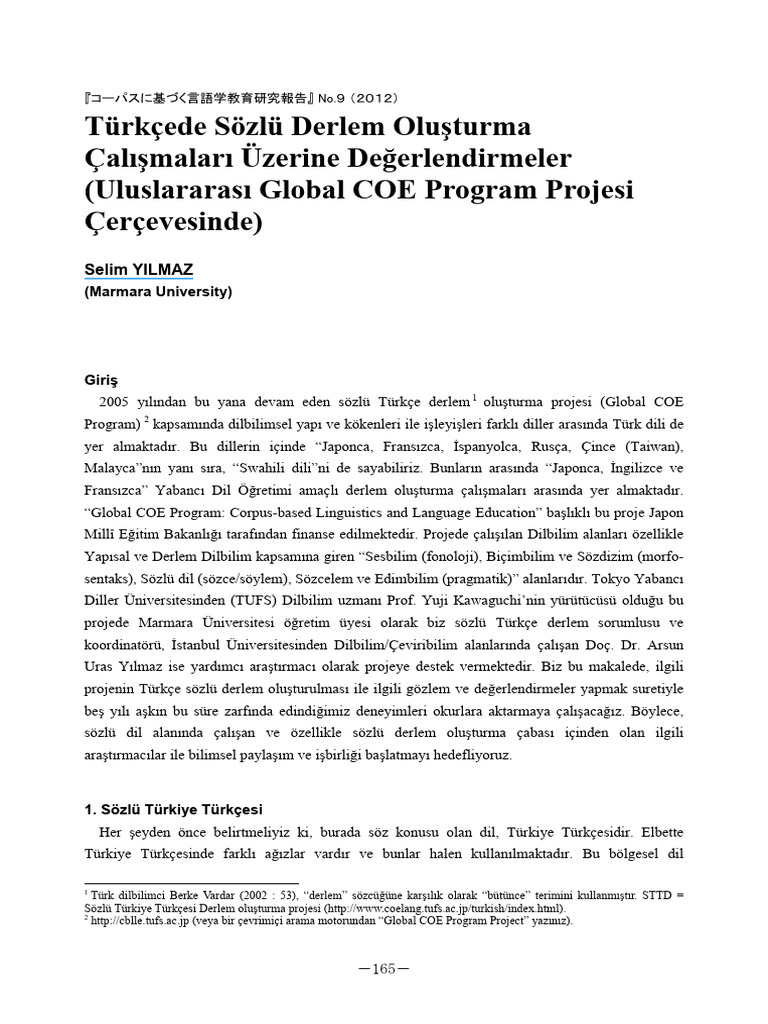 Turkcede Sozlu Derlem Olusturma Calismalar | PDF