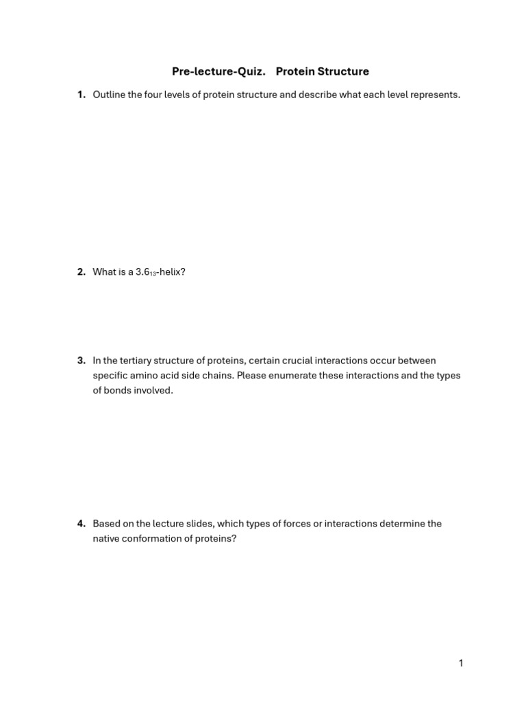 Pre Lecture Quiz 5 Protein Structure | PDF | Self-Improvement | Science & Mathematics