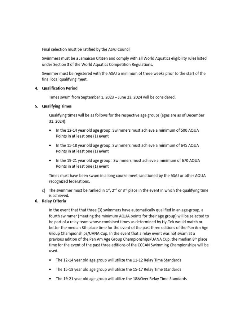 Pan Am Age Group Champs 2024 Criteria | PDF | Swimming (Sport) | Summer ...
