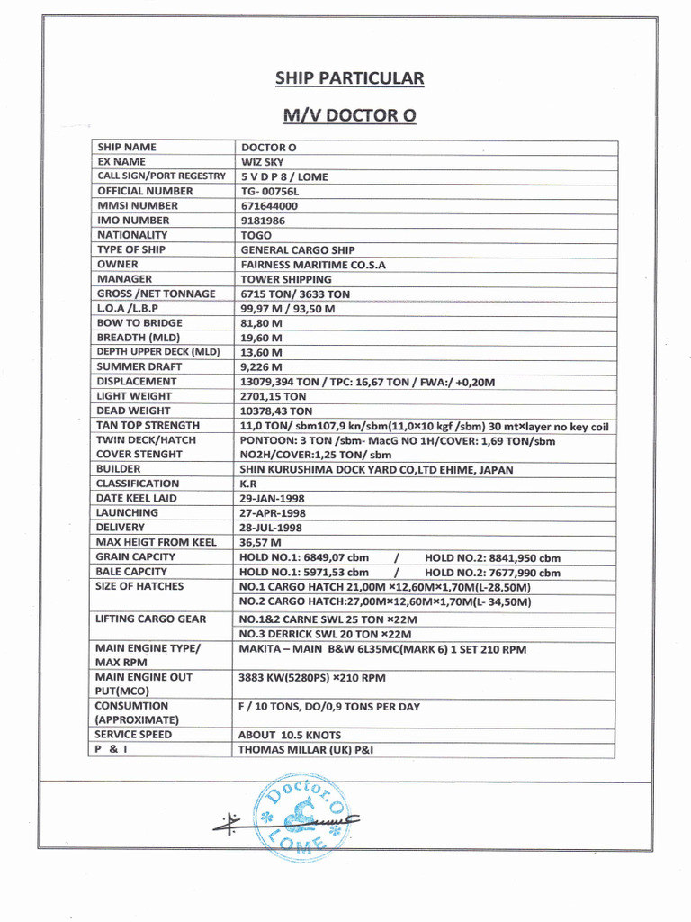 Ship Particular 1 | PDF