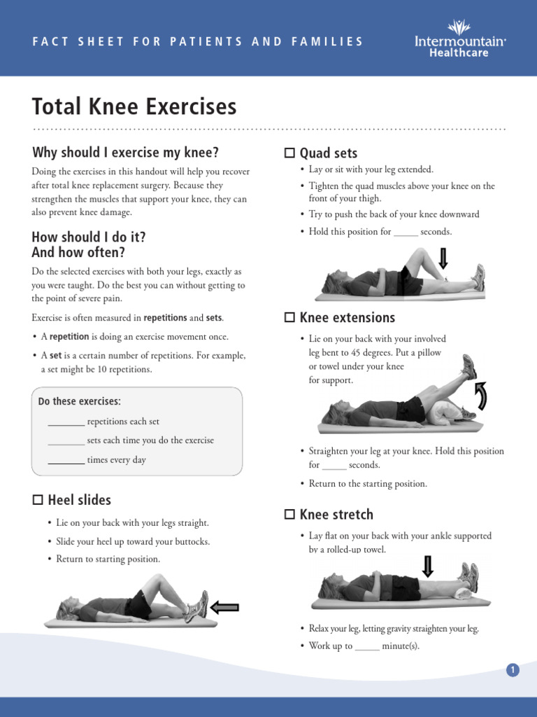 Total Knee Exercises: Why Should I Exercise My Knee? Quad Sets | PDF | Knee | Anatomical Terms ...