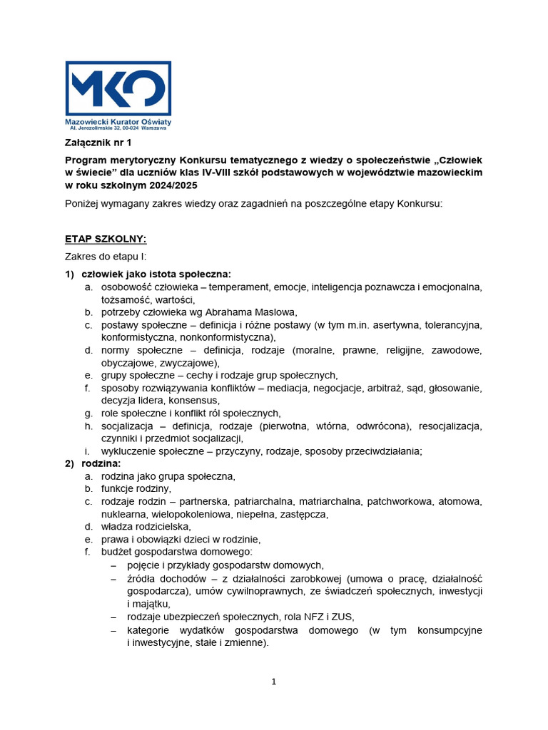 Zal NR 1 - Program Merytoryczny | PDF