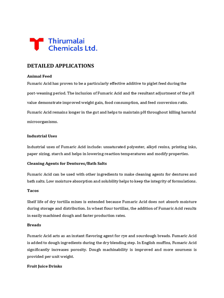 Fumaric Acid Detailed Applications | PDF | Breads | Gelatin