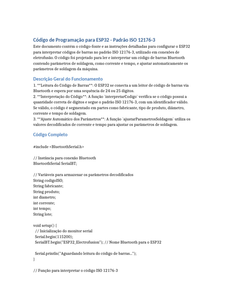 Codigo ESP32 ISO 12176-3 Programacao Completa | PDF | Código de barras | Bluetooth