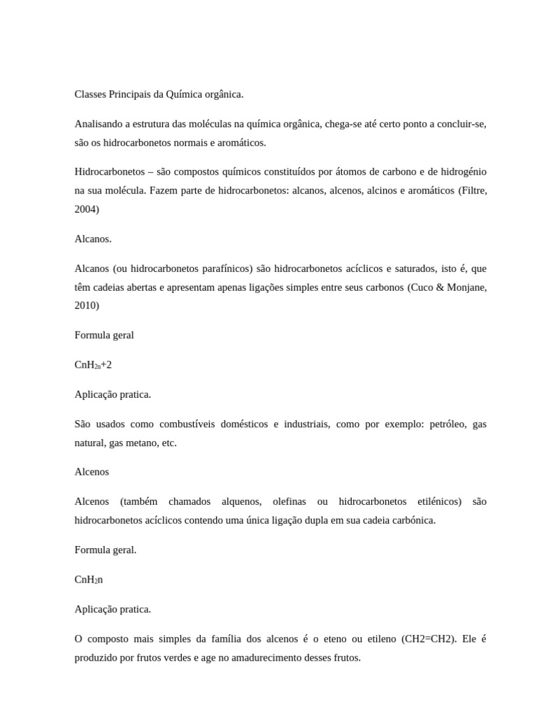 Classes Principais Da Química Orgânica | PDF | Alceno | Hidrocarbonetos