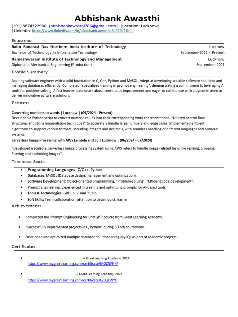 Abhishank Awasthi Resume | PDF | Python (Programming Language) | Computer Programming