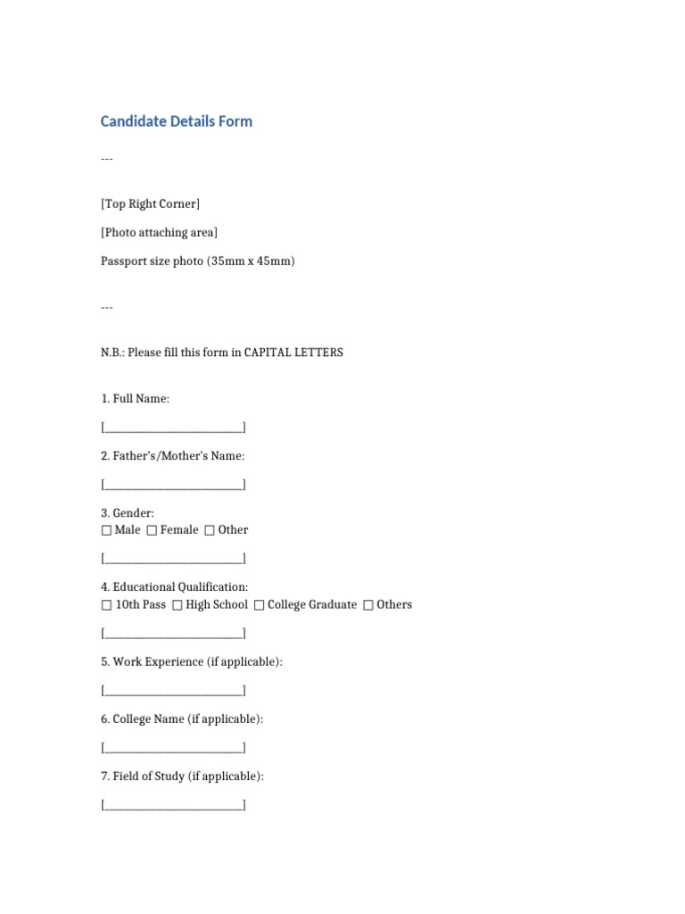 Candidate Details Form Designed | PDF | Career & Growth