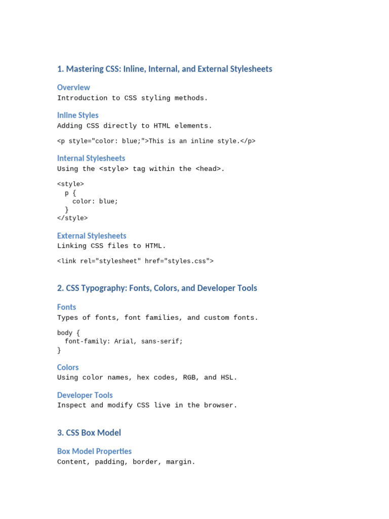 CSS Styling Methods and Box Model | PDF
