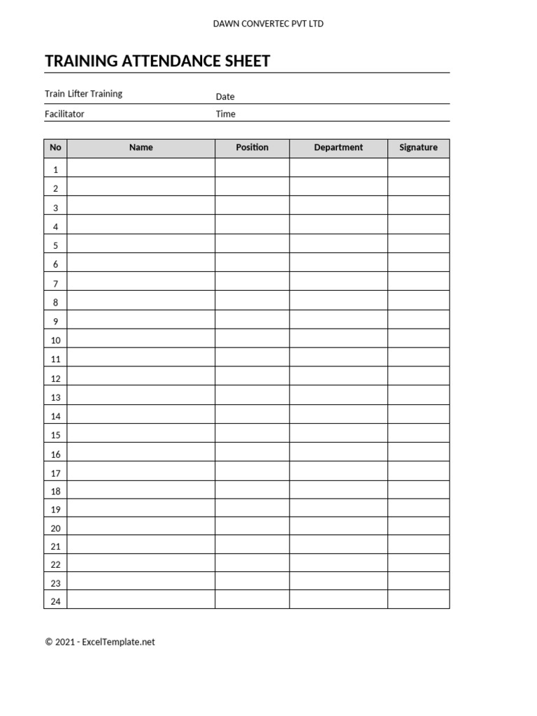 Training Attendance Sheet V1.0 | PDF