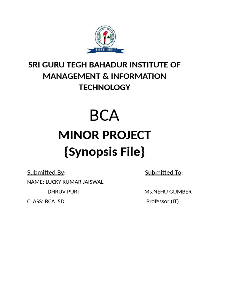Synopsis of Minor Project | PDF | Databases | Web Application