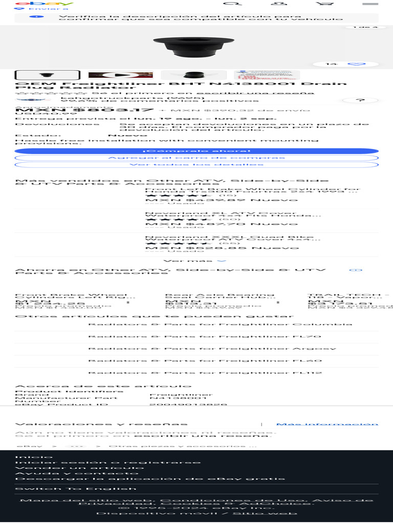 OEM Freightliner BHT N4138001 Drain Plug Radiator | PDF