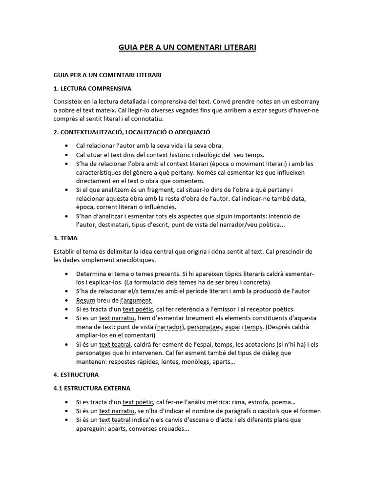 Guia Per A Un Comentari Literari | PDF
