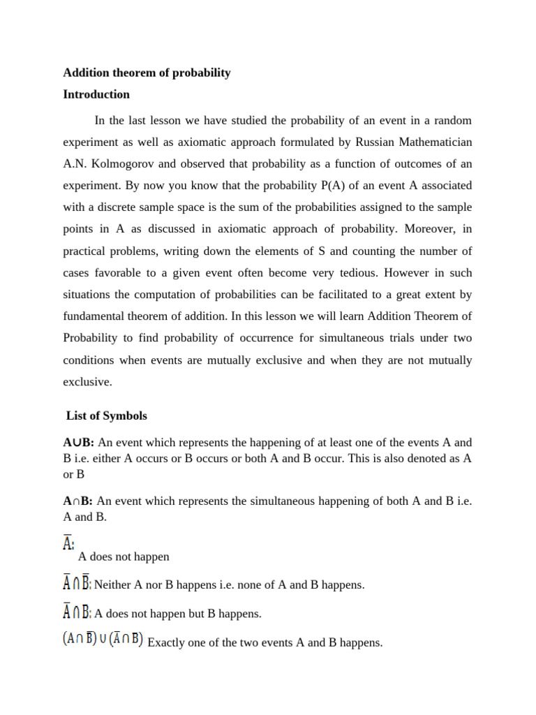 Addition Theorem of Probability | PDF | Probability | Theorem