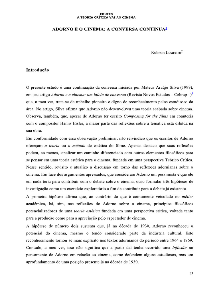 11 03 21 Adorno e o Cinema A Conversa Continua | PDF