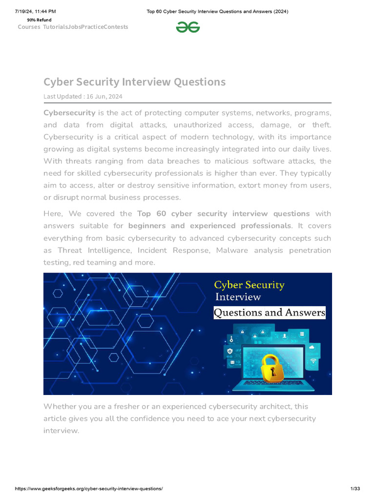 Top 60 Cyber Security Interview Questions and Answers (2024) | PDF ...
