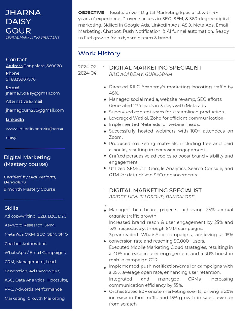 Jharna_Daisy_Gour_CV_2024 | PDF | Search Engine Optimization | Digital Marketing