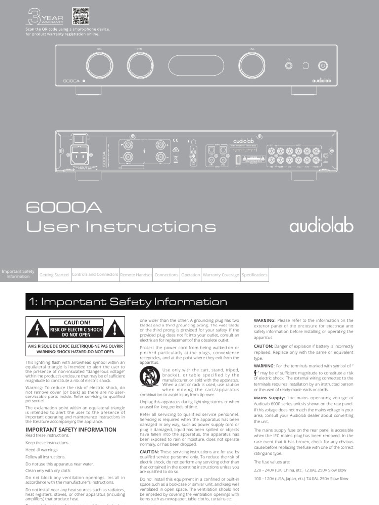 6000A User Manual AUDIOLAB | PDF | Electrical Connector | Headphones