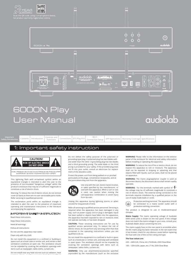 Audiolab 6000N Play User Guide | PDF | Wi Fi | Mobile App