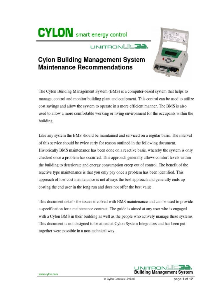 Cylon BMS Maintenance Guidelines | PDF | Building Automation