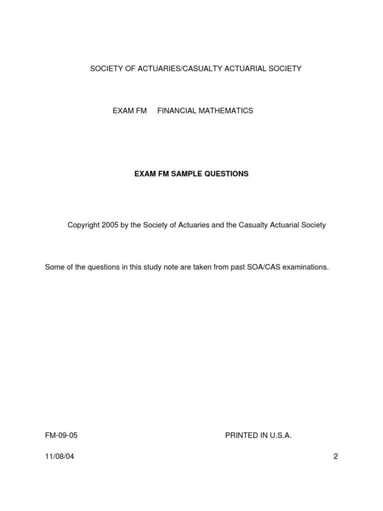 SOA FM Sample Questions | PDF