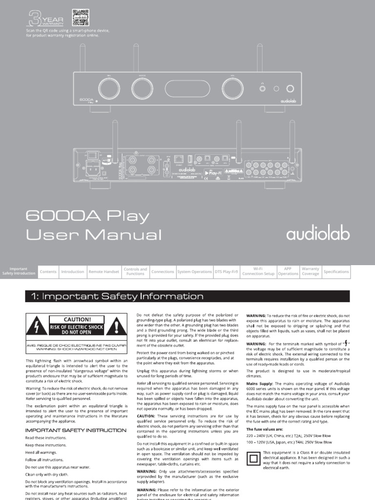 6000A Play User Manual AUDIOLAB | PDF | Legal Liability | Damages
