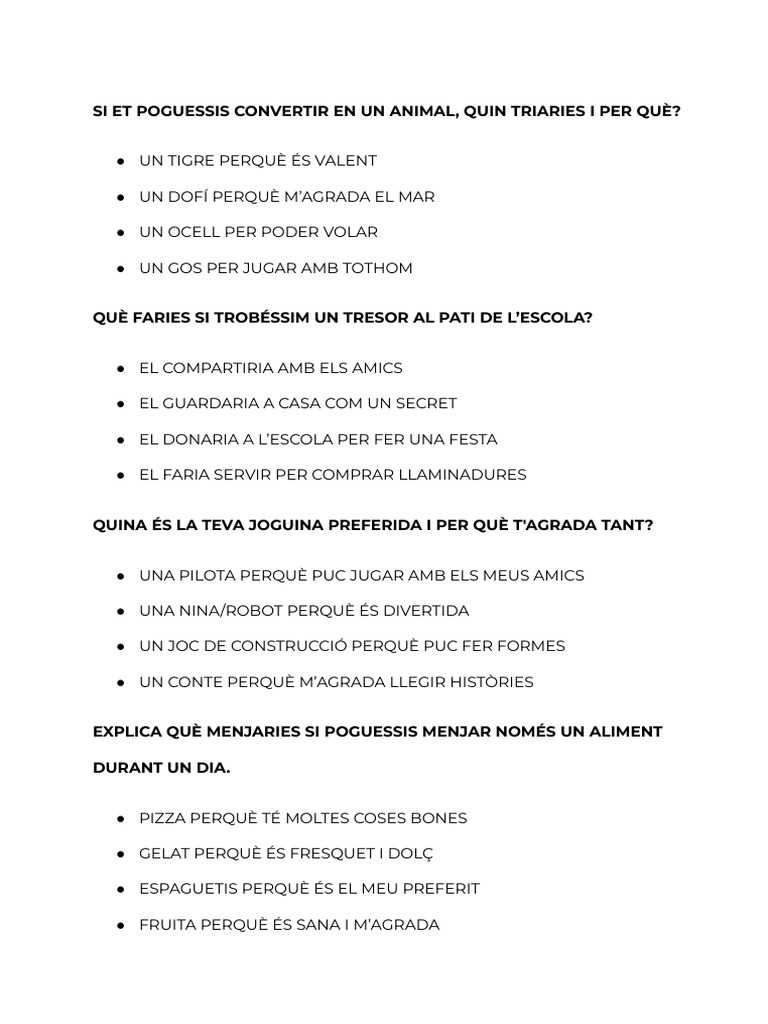 Joc Preguntes Expressió Oral | PDF
