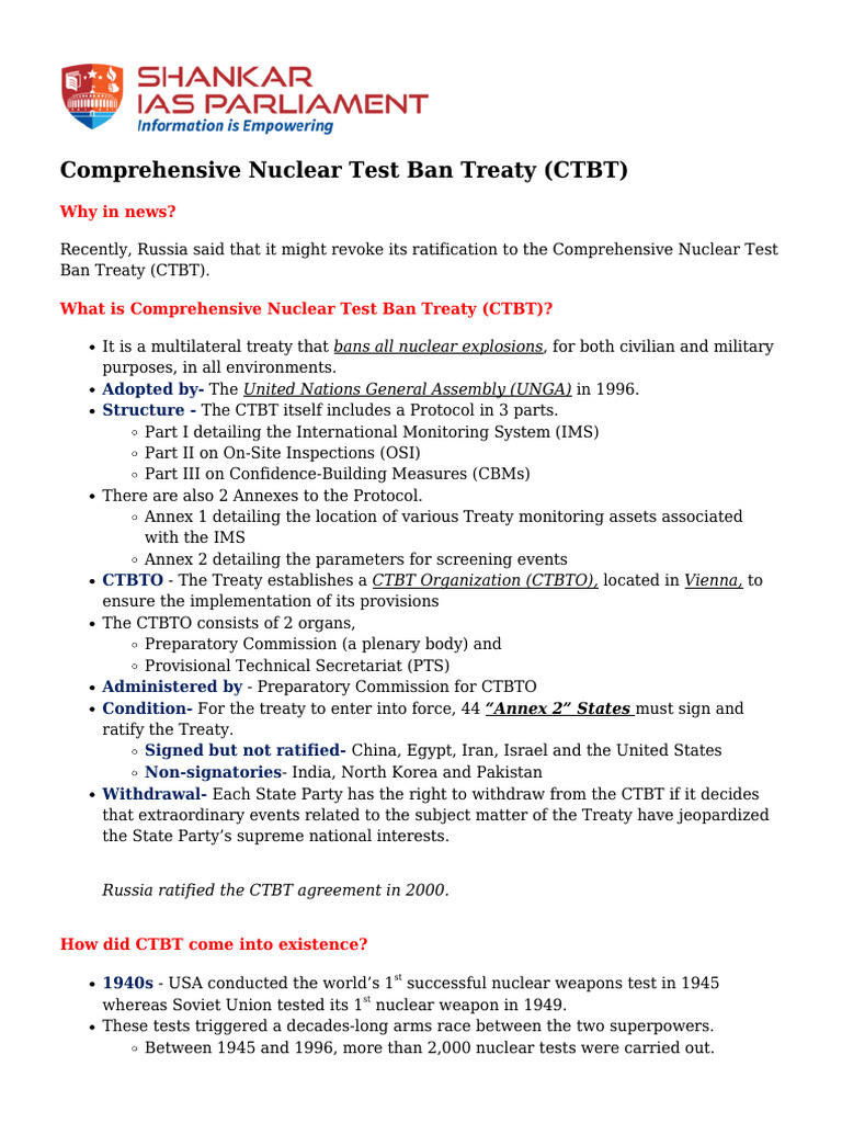 Overview of the Comprehensive CTBT | PDF | Nuclear Weapons Testing ...