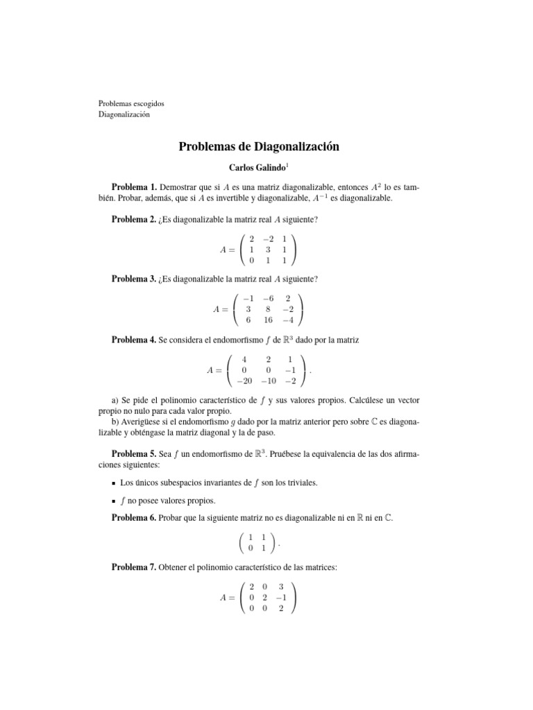 Problemas T8 | PDF | Valores propios y vectores propios | Matriz (Matemáticas)