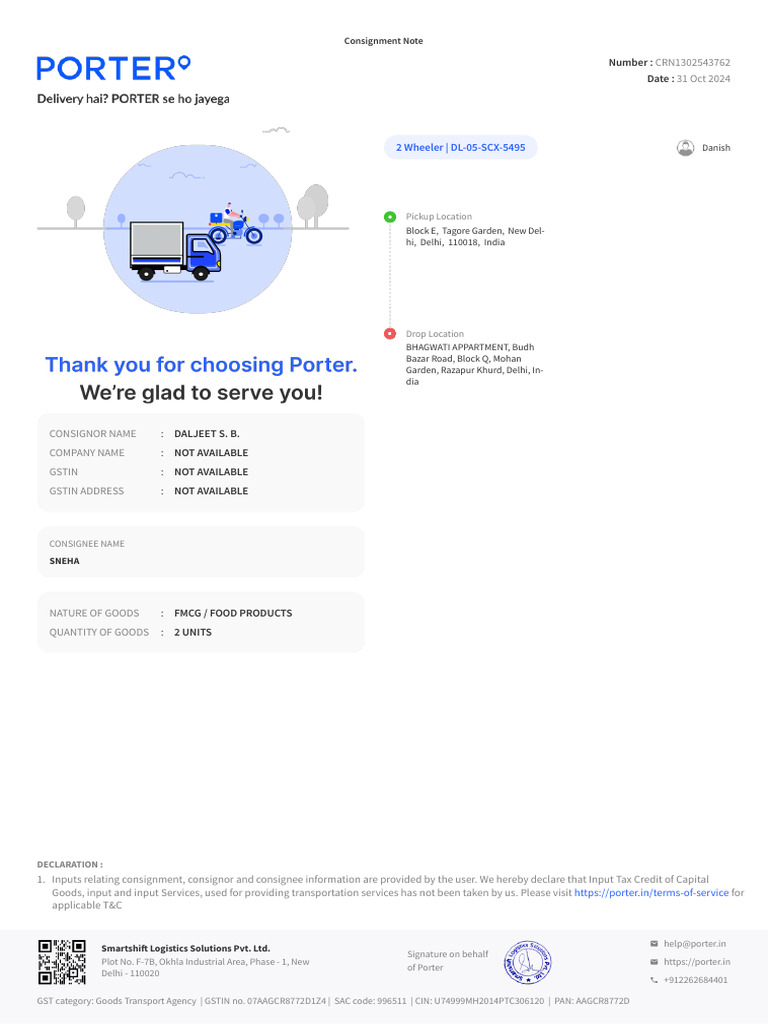 Porter Consignment Note (CRN) | PDF