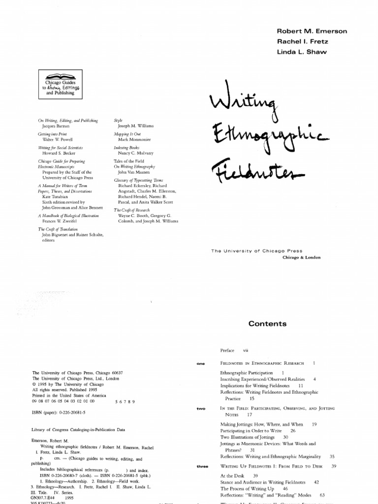 Robert M. Emerson, Rachel I. Fretz, Linda L. Shaw Writing Ethnographic ...