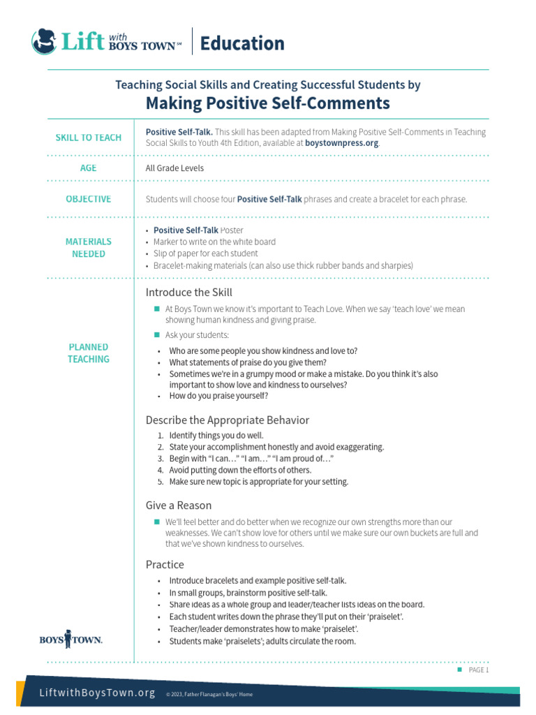 Teaching Love Through Positive Self Talk | PDF | Human Communication ...