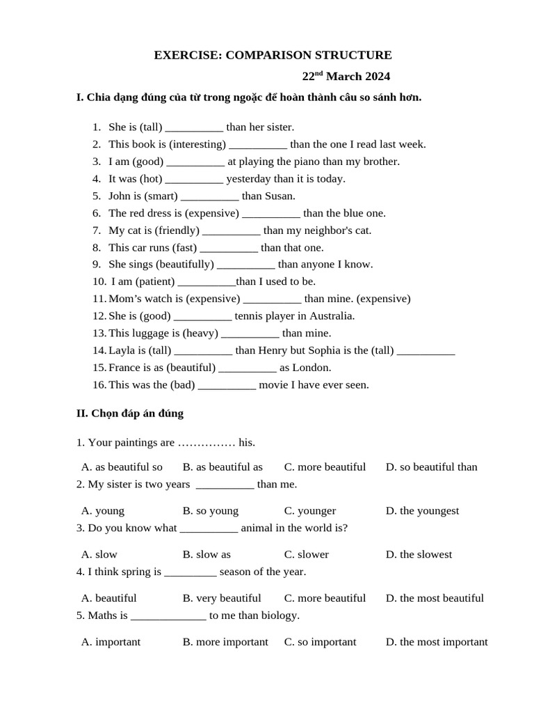 Exercise Comparison Structure | PDF