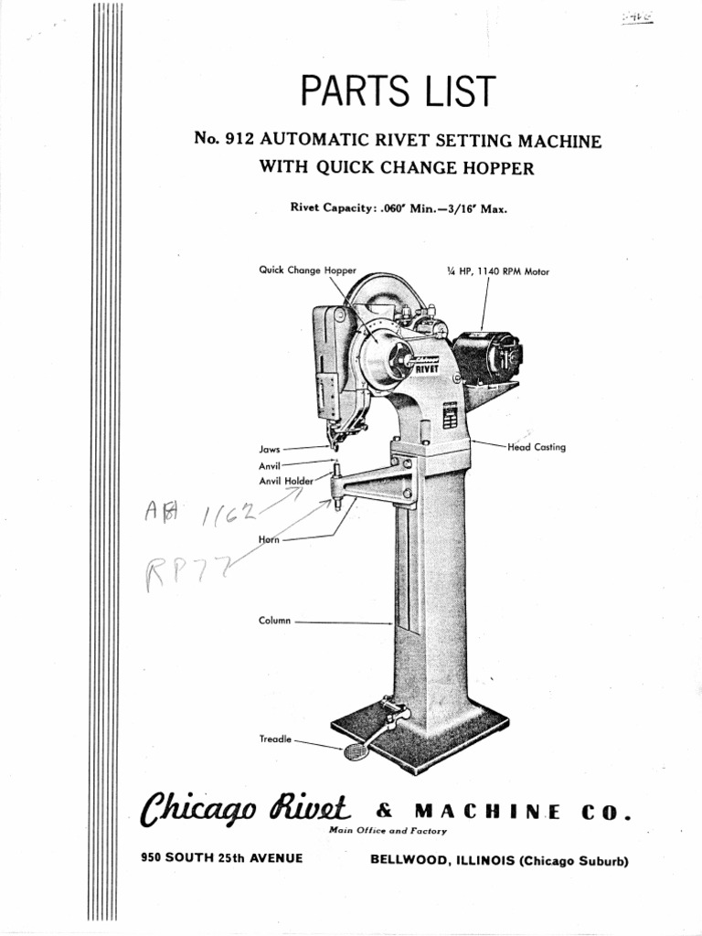 Chicago Model 912 Riveting Machine Parts List | PDF