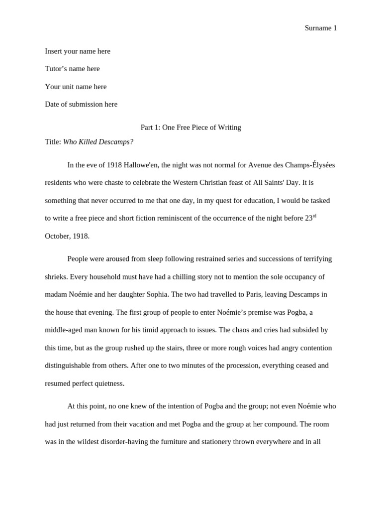 Part 1 - One Free Piece of Writing | PDF | Mystery, Thriller & Crime ...