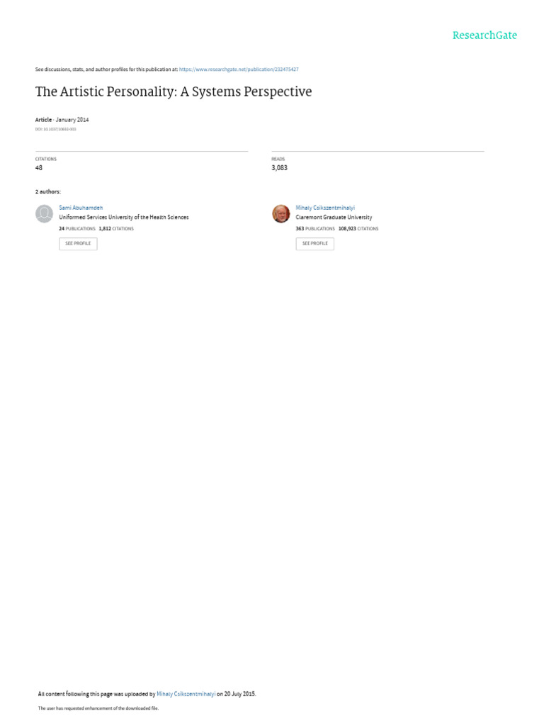 The Artistic Personality A Systems Perspective | PDF