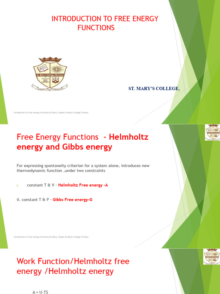 Presentation For Free Energy Functions | PDF | Gibbs Free Energy ...