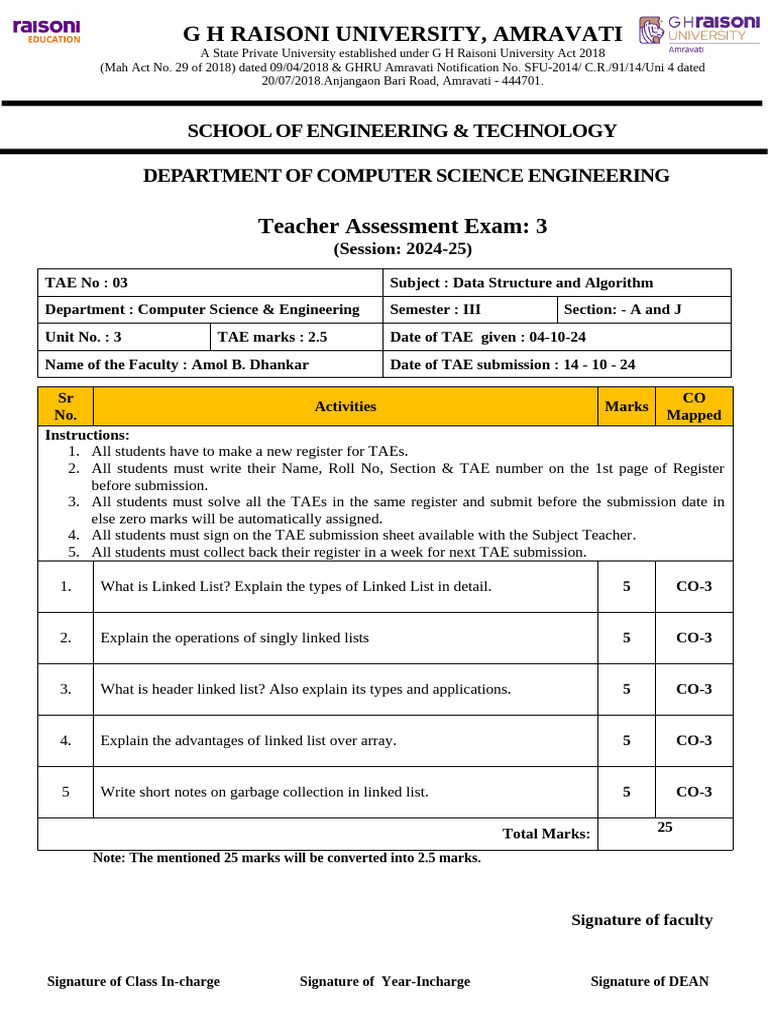 DSA_TAE-3 | PDF | Software Engineering | Algorithms And Data Structures