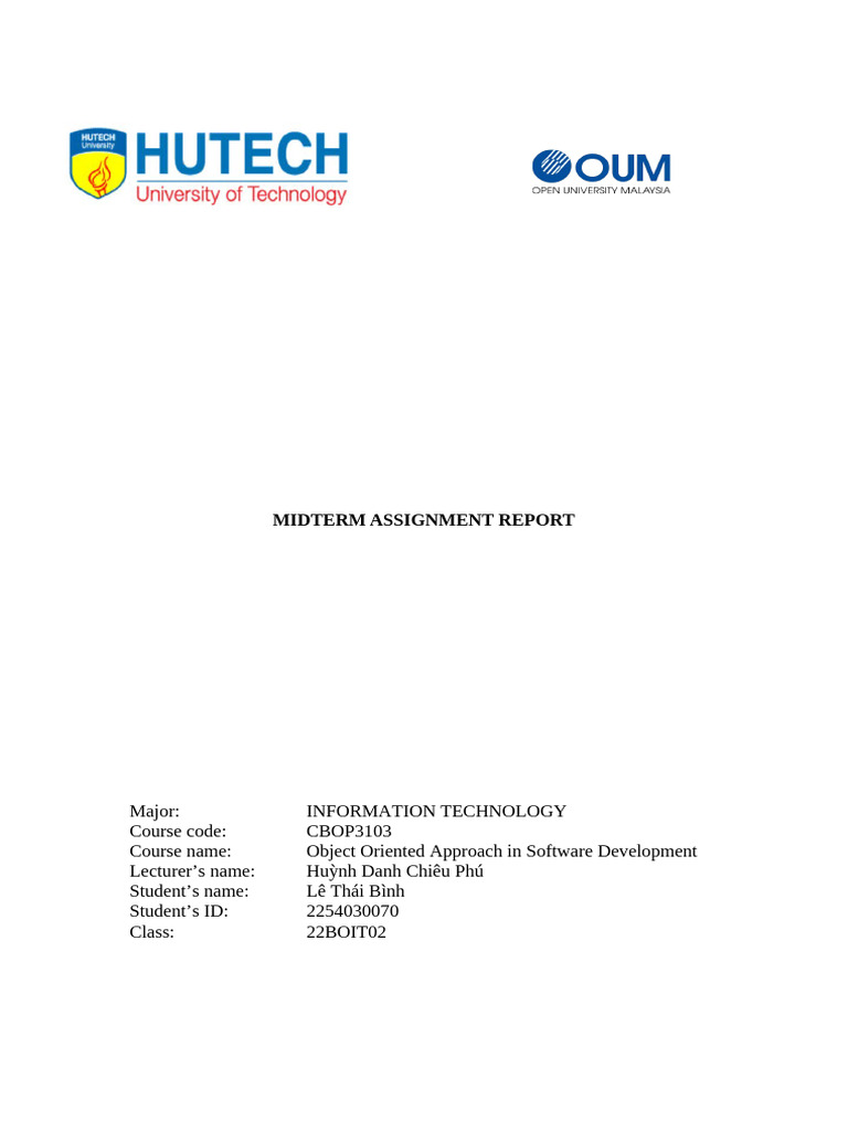Cbop3103 - Lê Thái Bình - 22boit02 - 2254030070 | PDF | Usability | Use Case