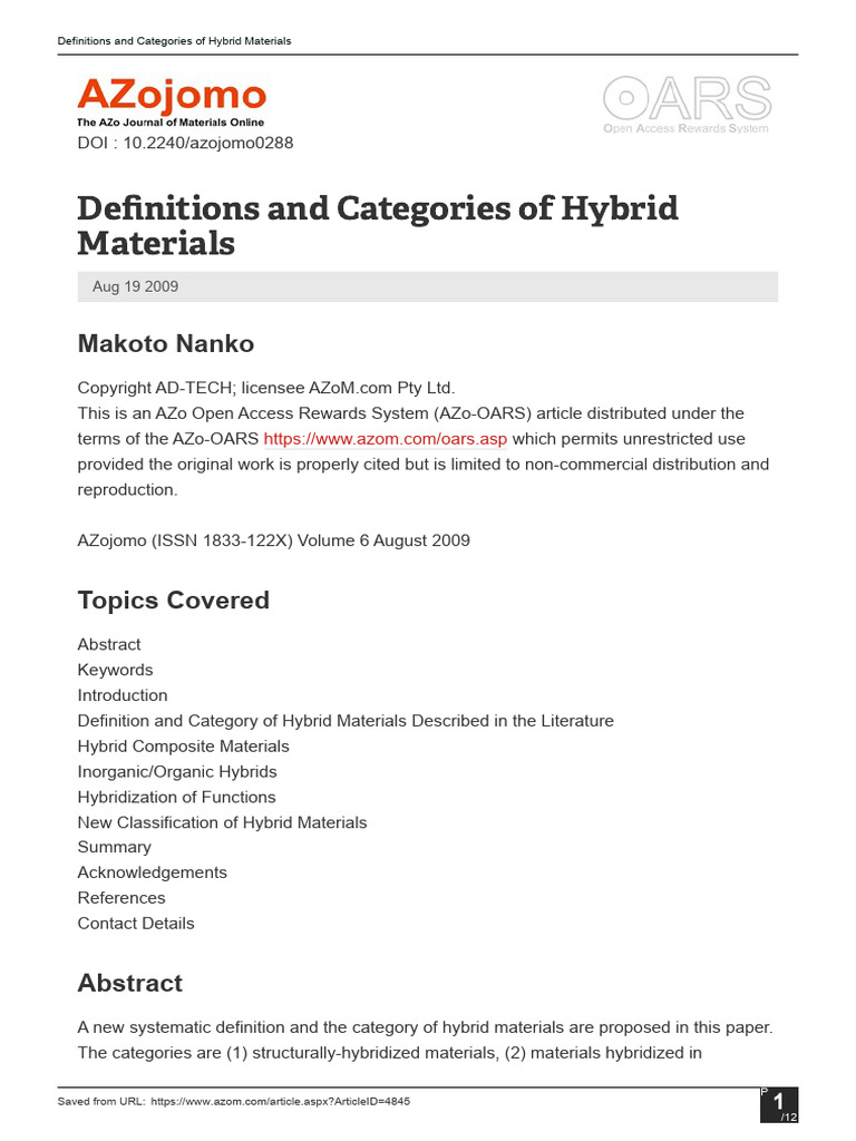 Definitions and Categories of Hybrid Materials | PDF | Nanocomposite ...