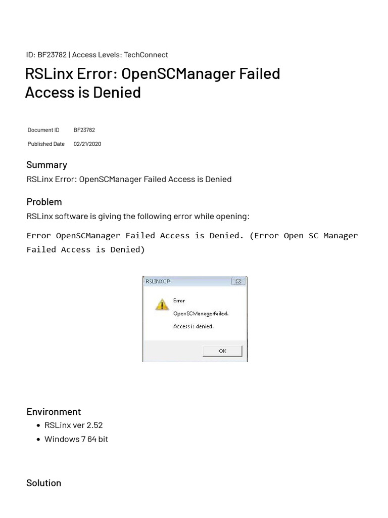RSLinx Error - OpenSCManager Failed Access Is Denied | PDF | Business