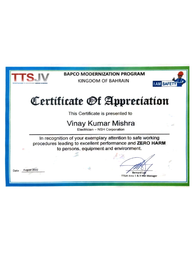 Vinay Kumar Singh Certificate | PDF