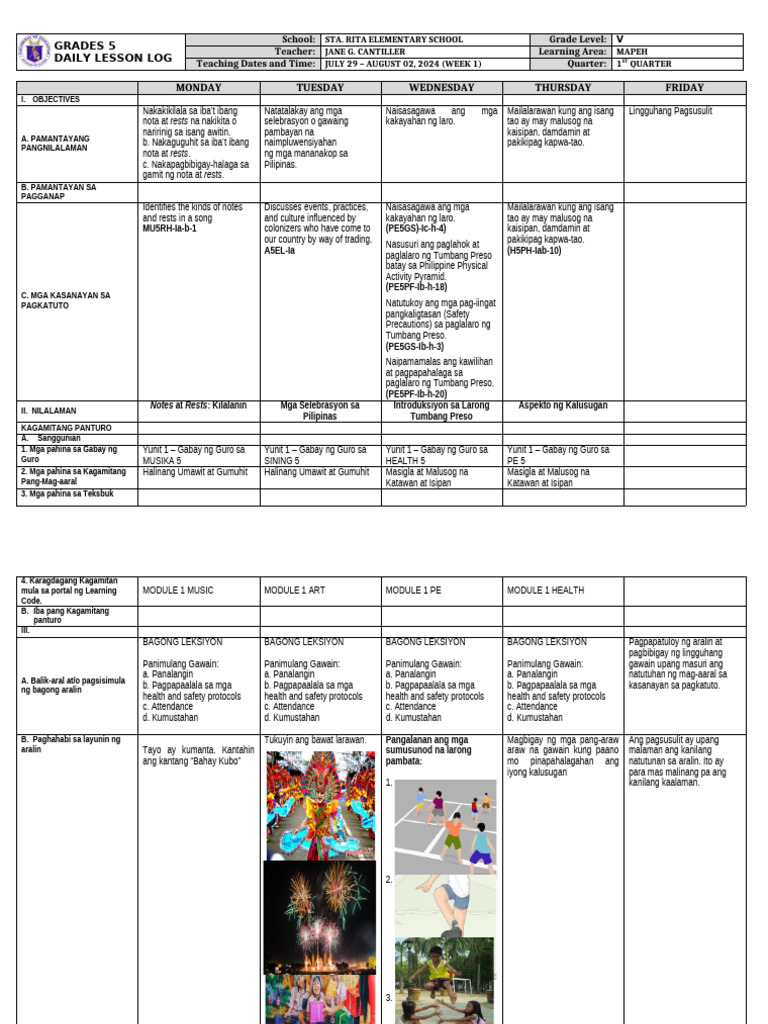 JGC - DLL - Q1 - Mapeh W1 Jul29-Aug02 | PDF