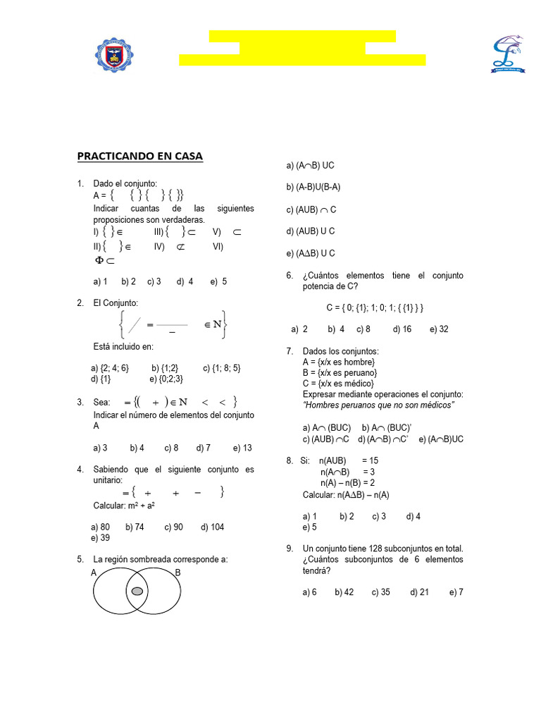 Ejercicios de Conjuntos en Matemática Básica | PDF | Conjunto (Matemáticas)